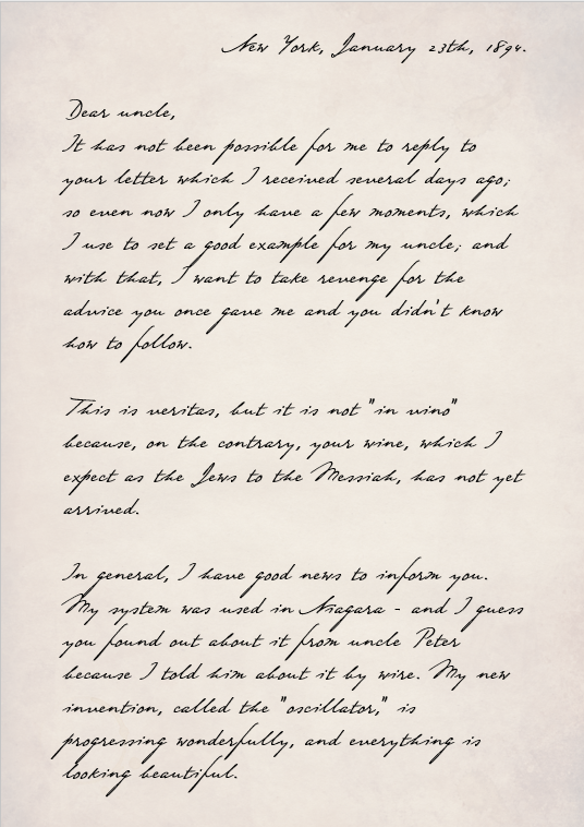 LETTER No2 - Nikola Tesla to uncle Pajo Mandic from New York - Nikola ...